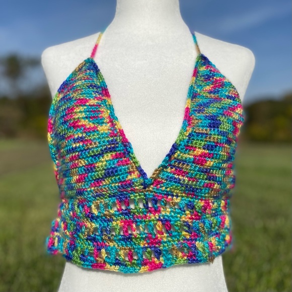 Handmade | Tops | New Handmade Crochet Rainbow Halter Crop Top | Poshmark